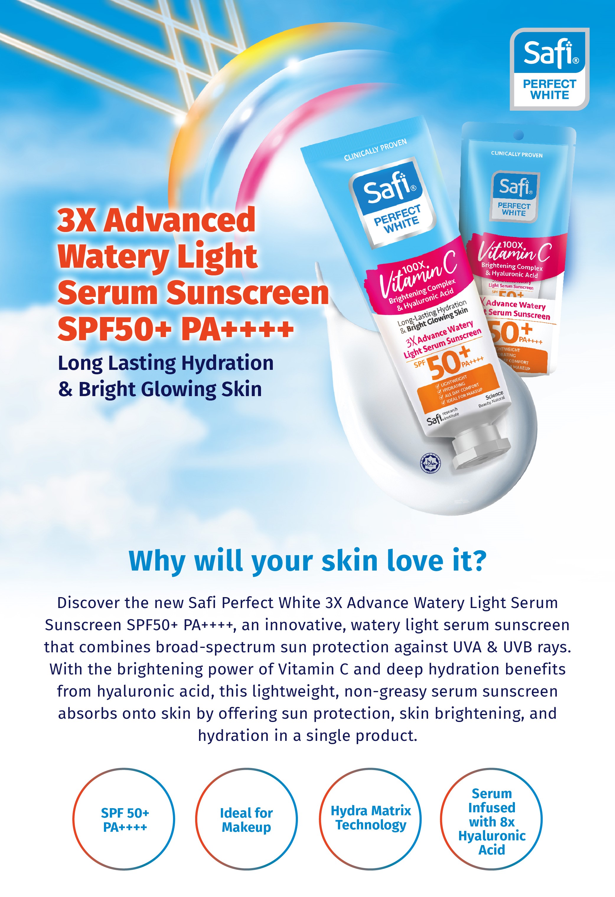 Safi Perfect White 3X Watery Serum Sunscreen SPF 50+ PA++++ 25g ...