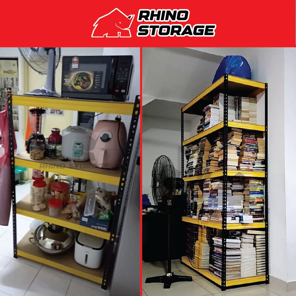 RHINO STORAGE BLACK YELLOW 4 Level Boltless Rack Heavy Duty Rak Besi ...