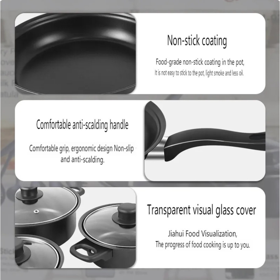 13PCS Non Stick Cookware Set Stainless Steel Pot Fry Pan Cooking Set ...