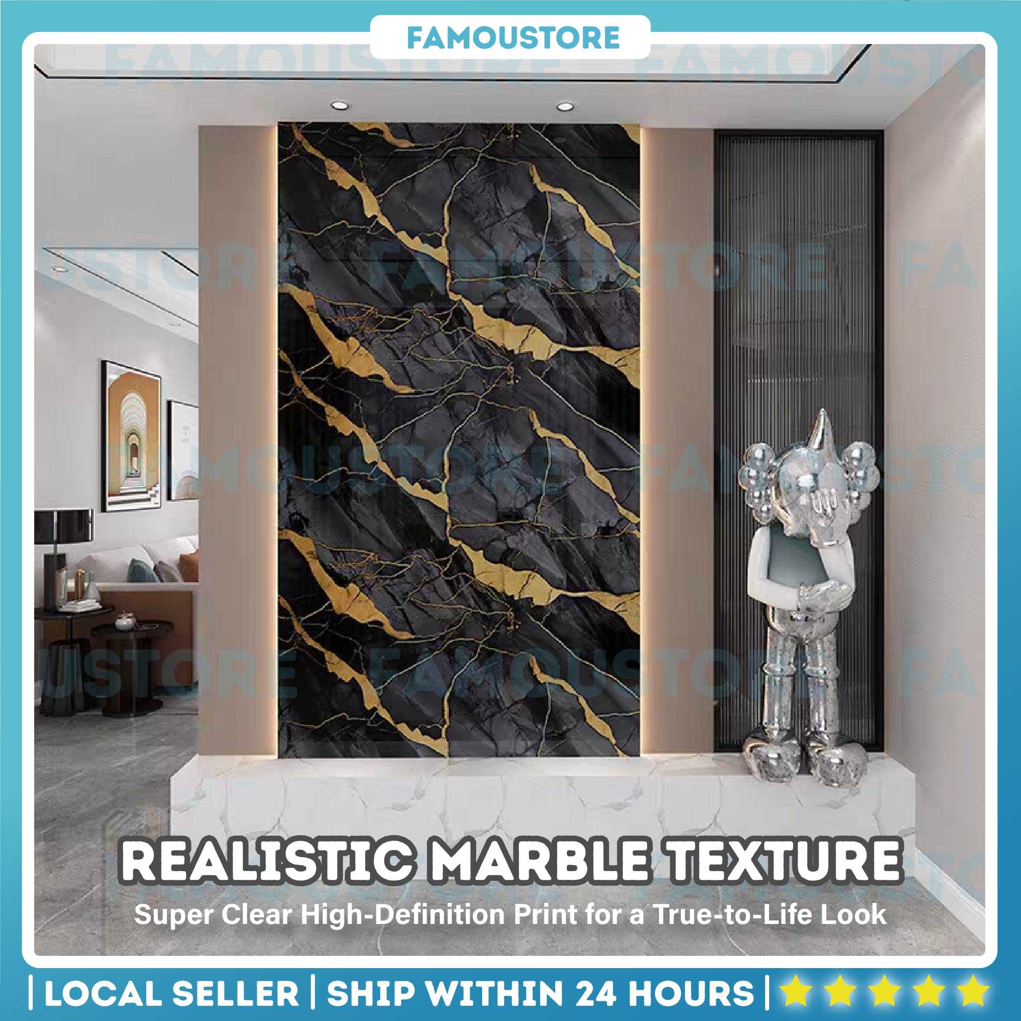 120x300CM Kertas Dinding Marmar Premium Stiker Dinding TV & Ruang Tamu ...