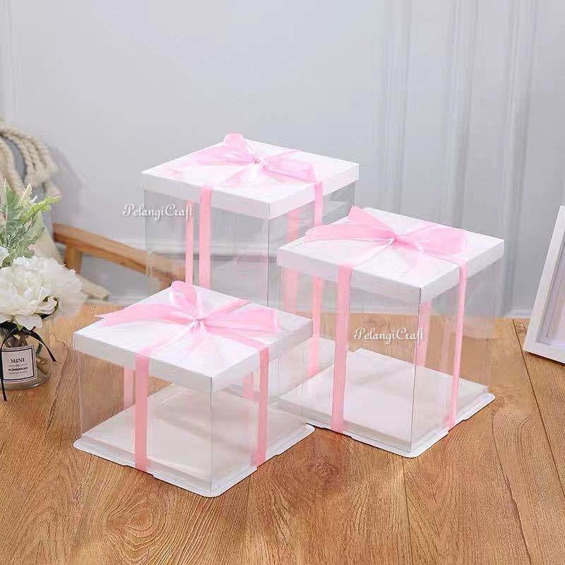 TRANSPARENT CAKE BOX 8/10/12inch 1-5 tier Extra Thick Kotak Hantaran ...
