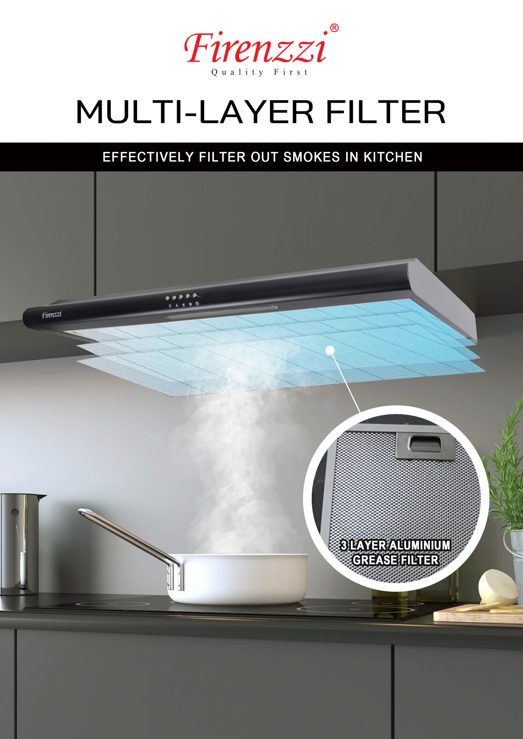 Firenzzi 90cm FH-902 XP Hood Dapur 1490m3/hrs Low Noise Slim Mechanical ...