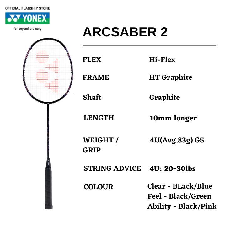 YONEX Arcsaber 2 Badminton Racket (Clear / Feel / Ability) Original ...