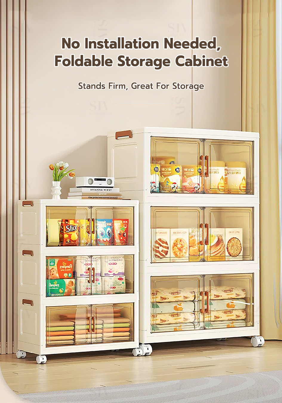 SIV 38-80cm Plastic Folding Storage Cabinet Organizer Foldable Gap ...