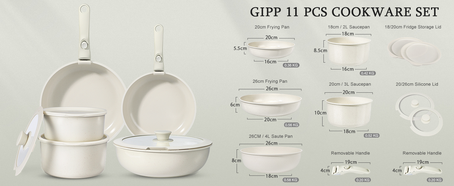 GIPP® Nonstick Cookware Set (3/5/11Pcs) Handle Removable Nonstick FryPan Wok Suitable All Stove ...
