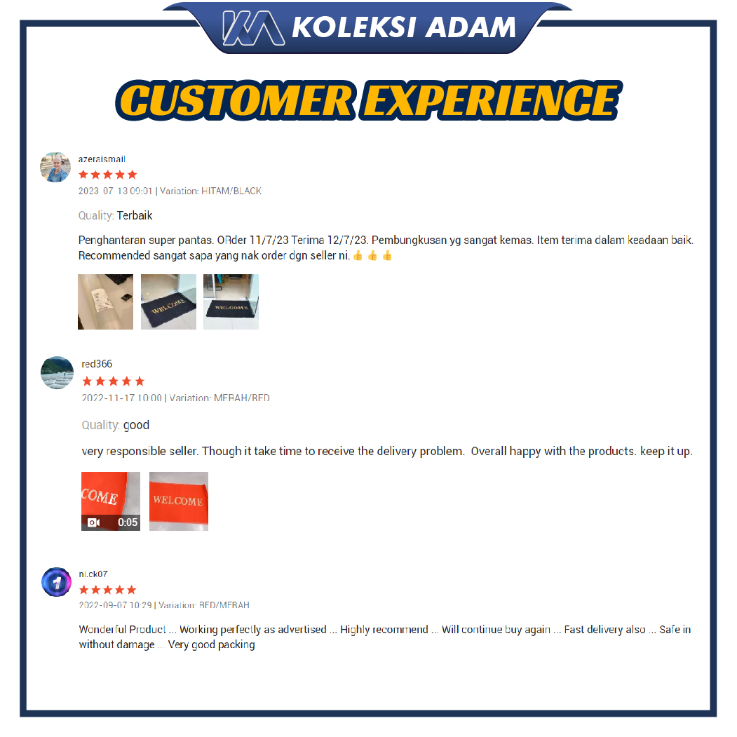 Welcome Door Mat (80cm x 120cm) Synthetic Rubber Floor Mat Alas Kaki ...