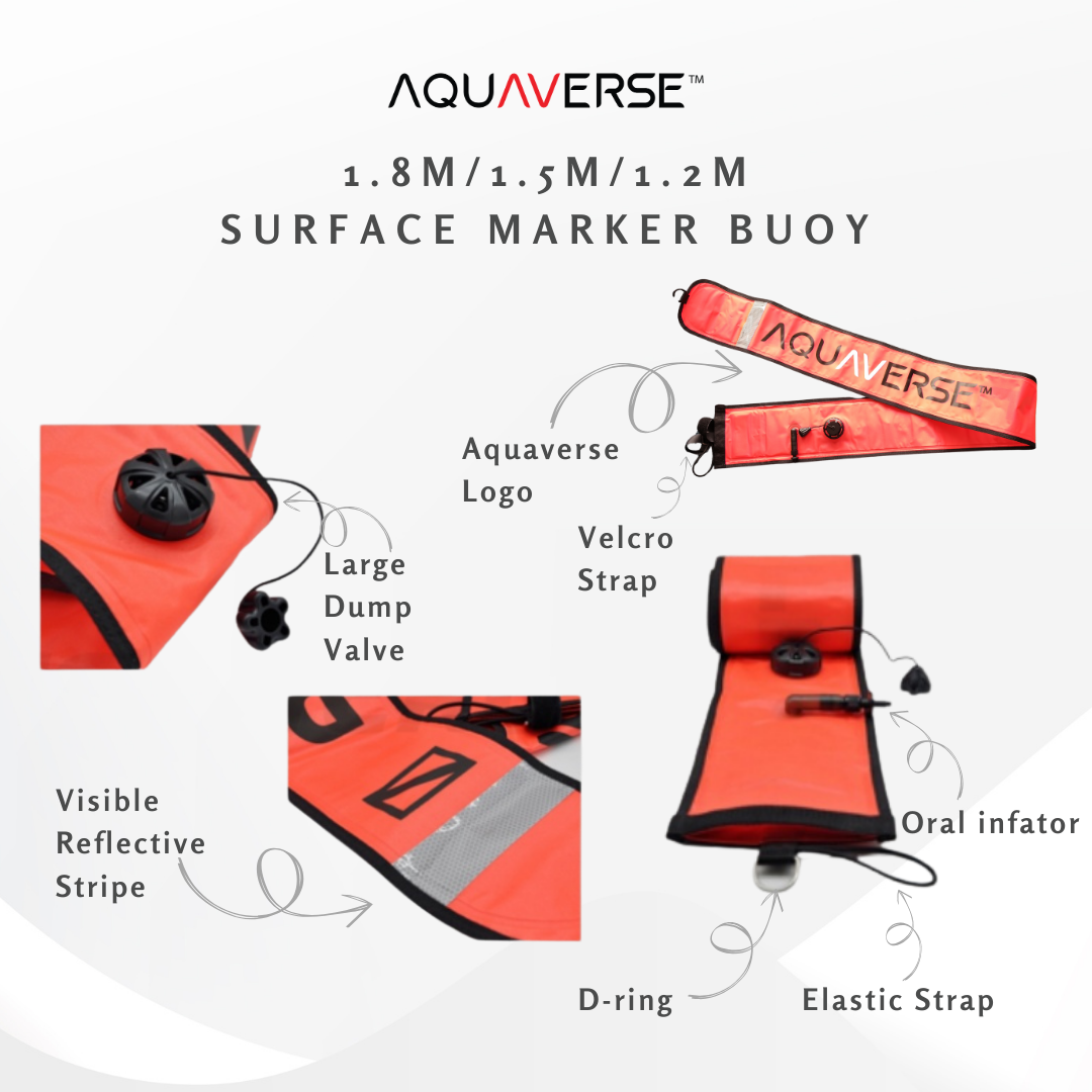 AQUAVERSE DSMB SMB 1.8m/1.5m/1.2m Surface Marker Buoy Float Signal Buoy ...