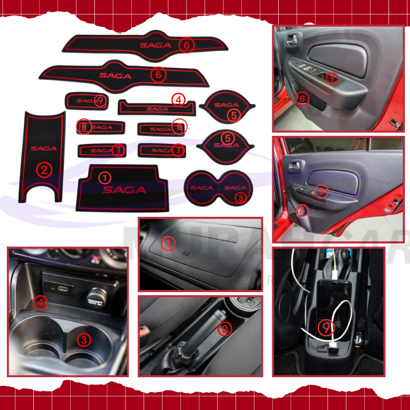Proton Saga 2016-2025 VVT Slot Interior Slot Mat Storage Tank Mat 1 set ...