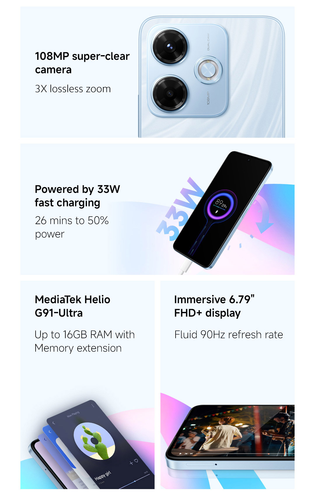 Xiaomi Redmi 13x 108MP camera/33W fast charging/5030mAh (typ) battery/6.79" FHD+ display ...