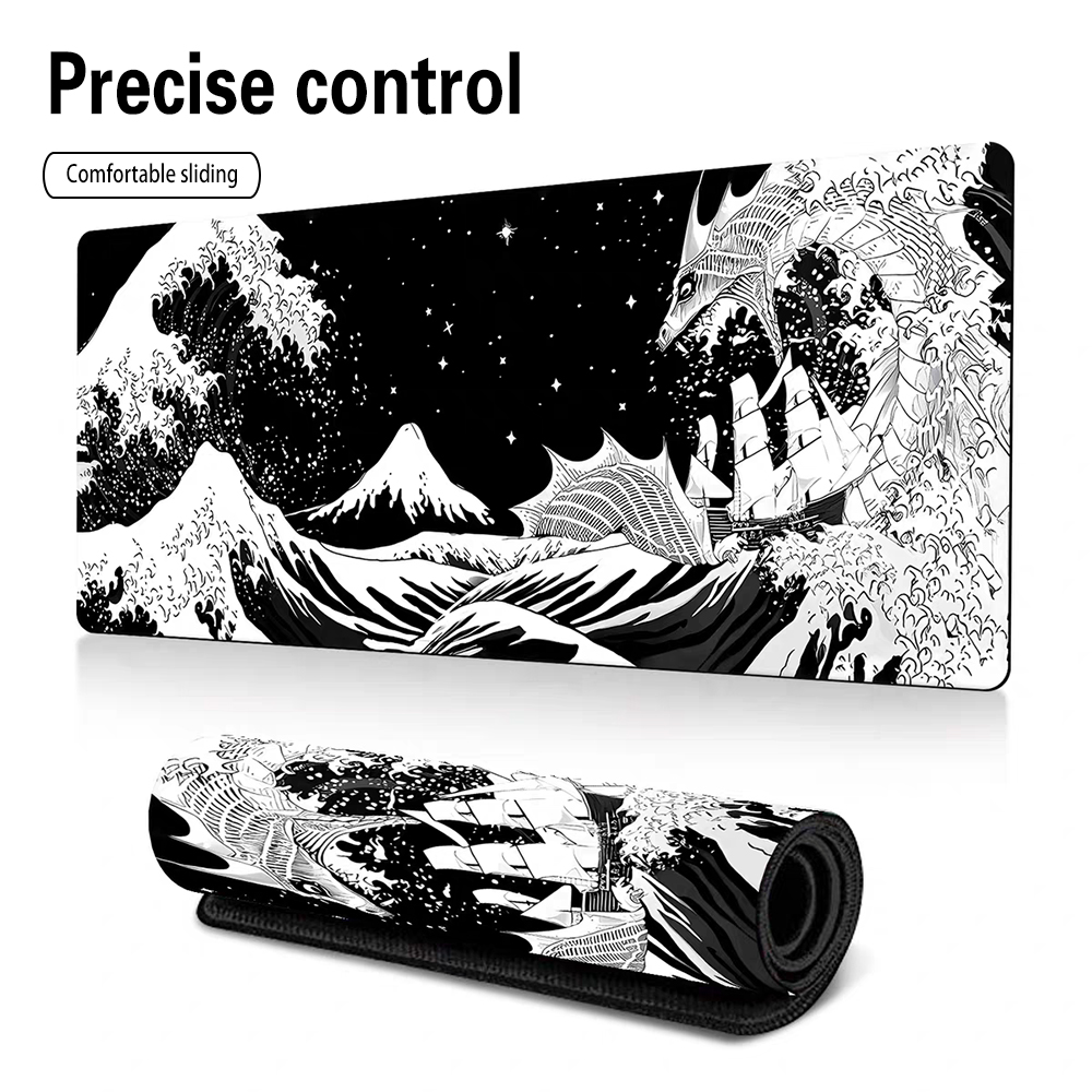 Black and White Japanese Wave Dragon Gaming Mouse Pad - Abstract Mat ...