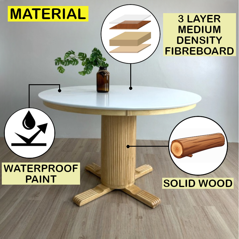 Dining Table 2.5FT/3FT/3.5FT/4FT Round With Stopper Apron Support ...