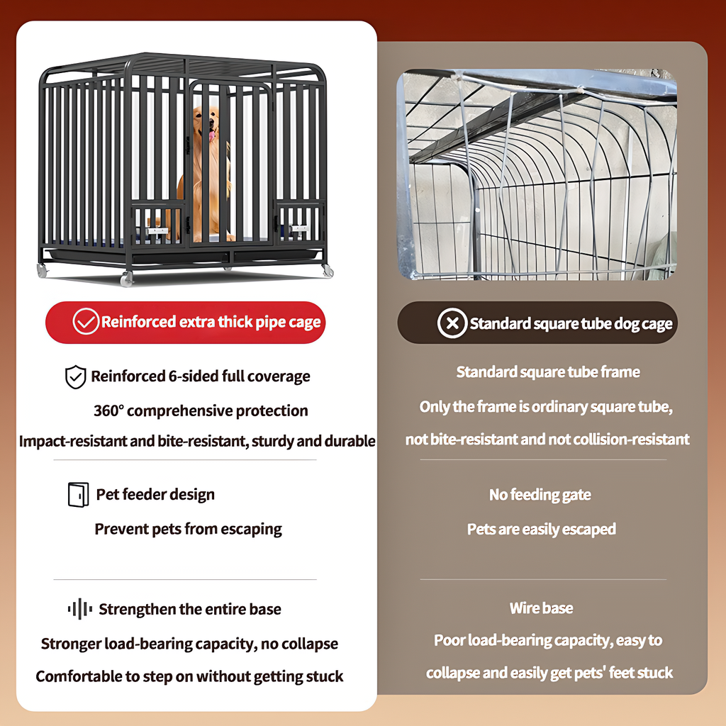 Petorldog Dog Cage Large Thickened All Square Tube with Dog Toilet ...