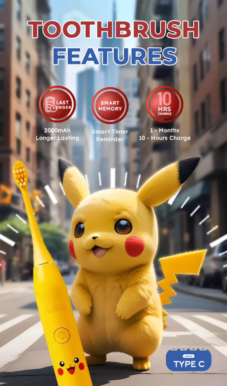 LIMITED EDITION ApiYoo Kids Sonic Electric Toothbrush Pokemon Series ...