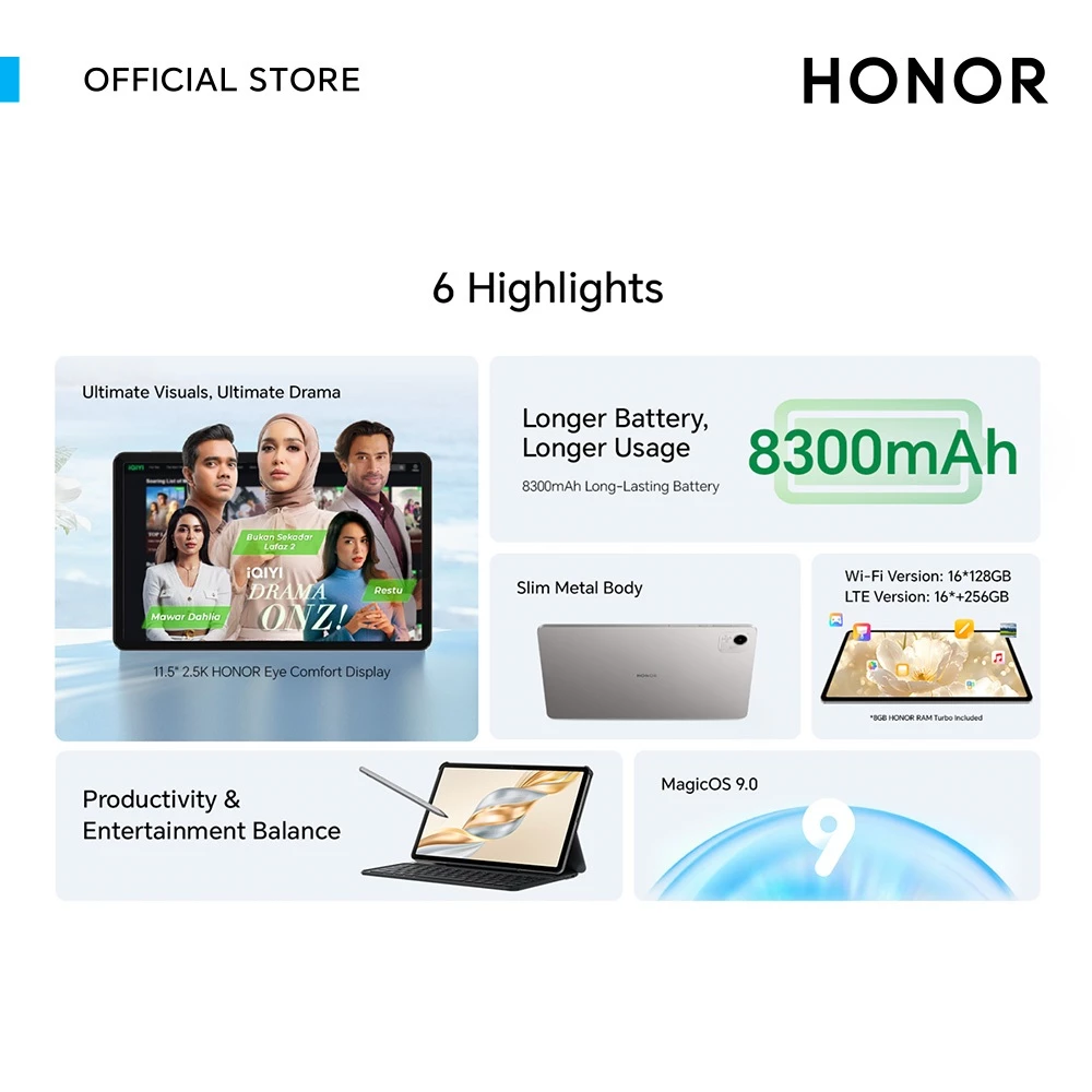 [NEW] HONOR Pad X9a 16(8+8)GB+128GB Tablets 11.5" 120 Hz 2.5K Display ...