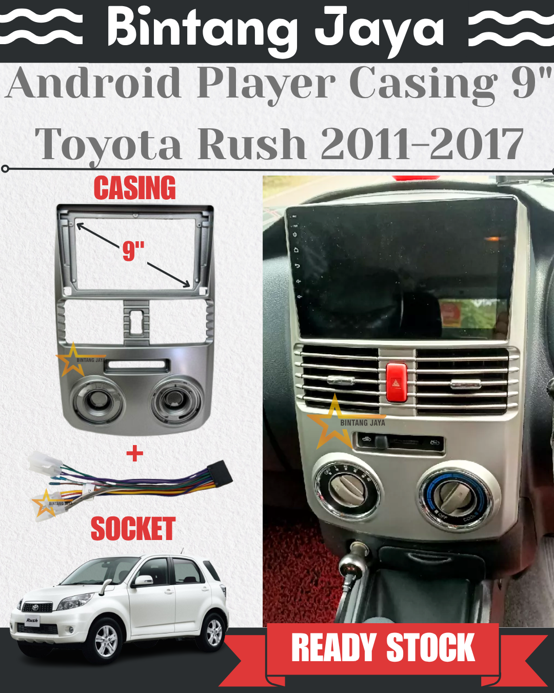Android Player Casing 9" Toyota Rush 2011-2017 (with/without socket ...