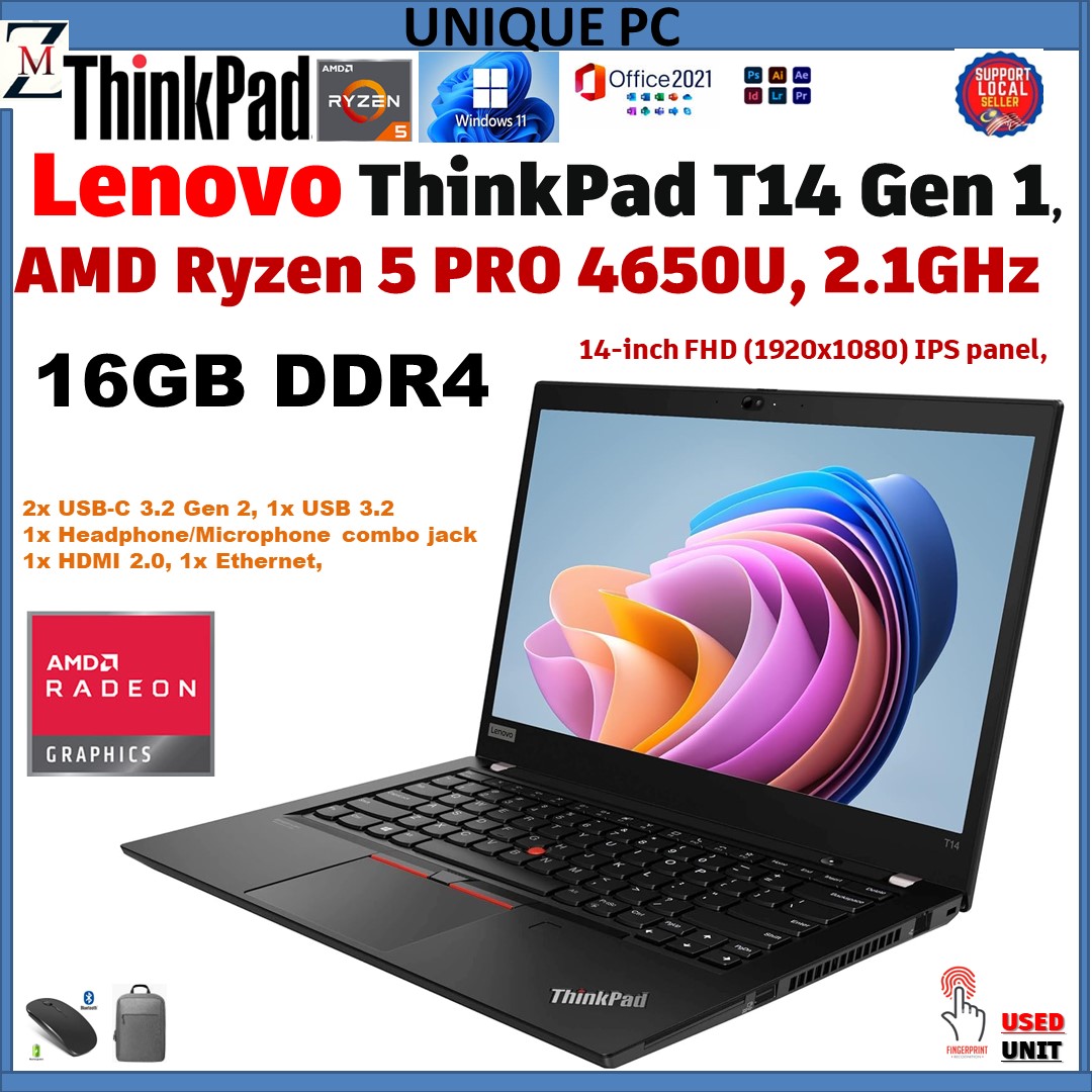 Lenovo ThinkPad T14 Gen 1 AMD Ryzen 5 PRO 4650U, 2.1GHz (16GB RAM 1TB SSD 14-inch FHD IPS panel ...