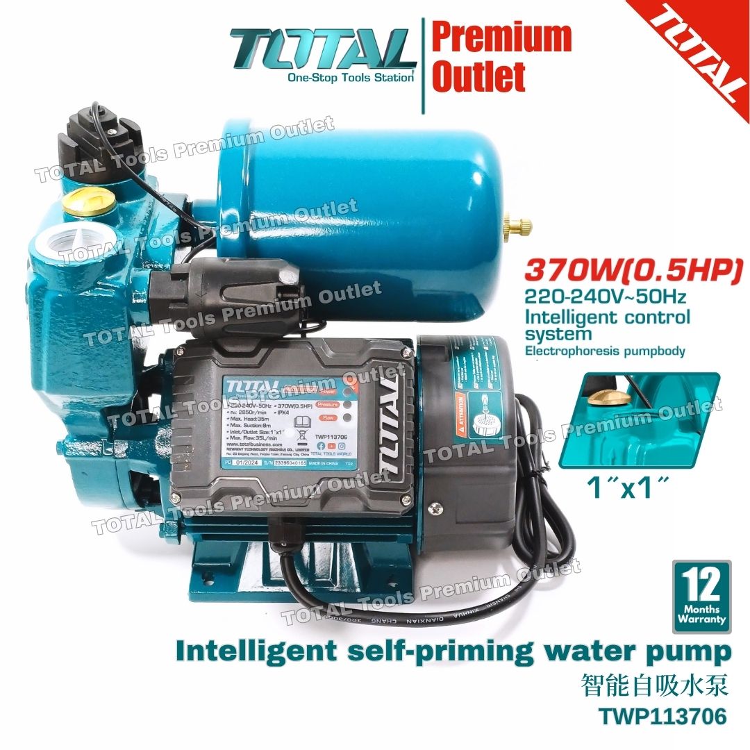 TOTAL Tools 370W 0.5 HP Intelligent self-priming water pump ∅1'' * ∅1 ...