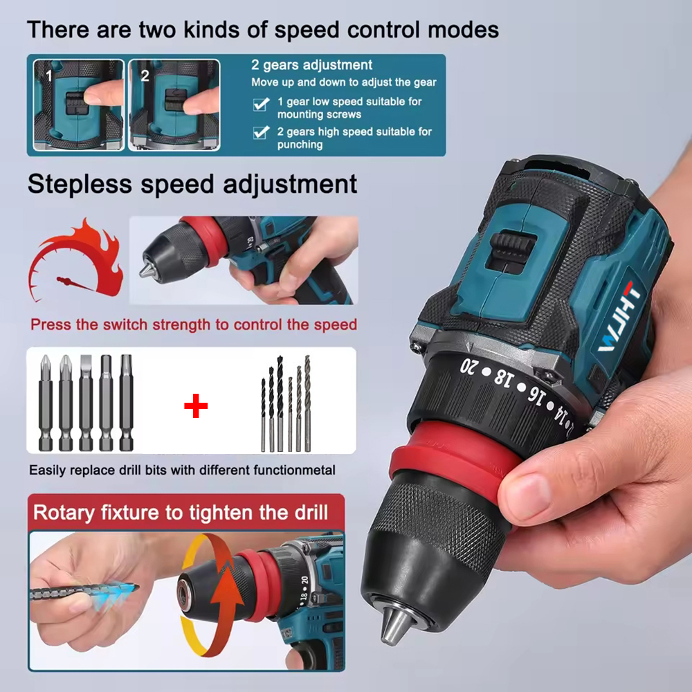 2-in-1 18V Brushless Electric Drill Rechargeable Cordless Screwdriver ...