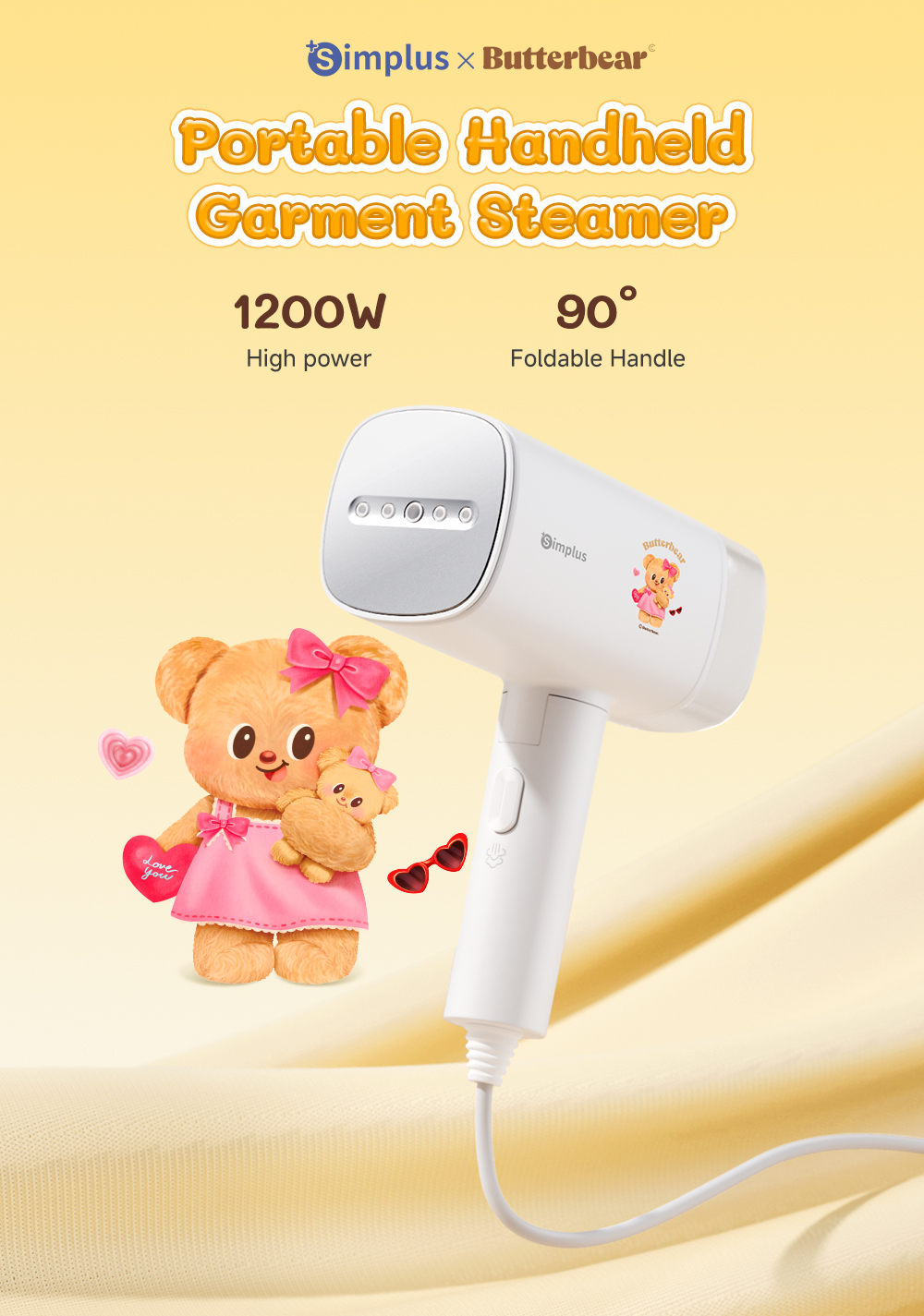 【Simplus×Butterbear】1200W Portable Handheld Iron Garment Steamer 180ML ...