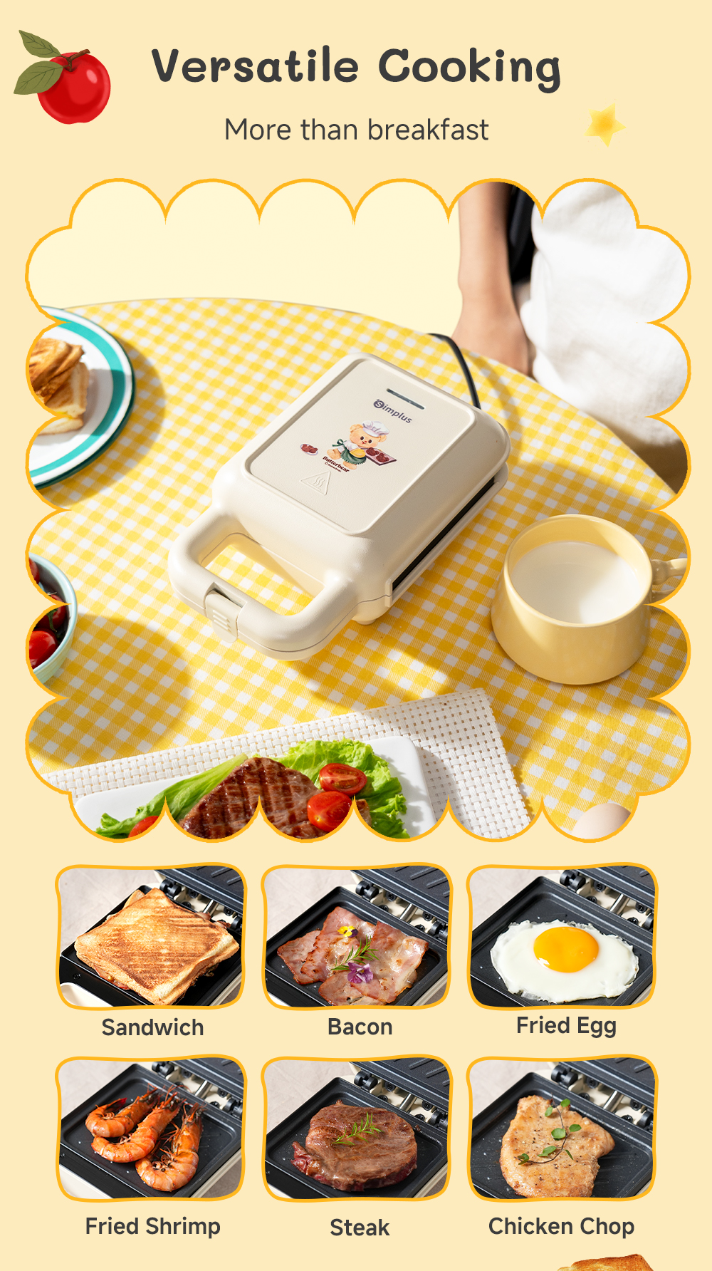 【Simplus×Butterbear】650W Sandwich Maker Breakfast Toast Maker Overheat ...