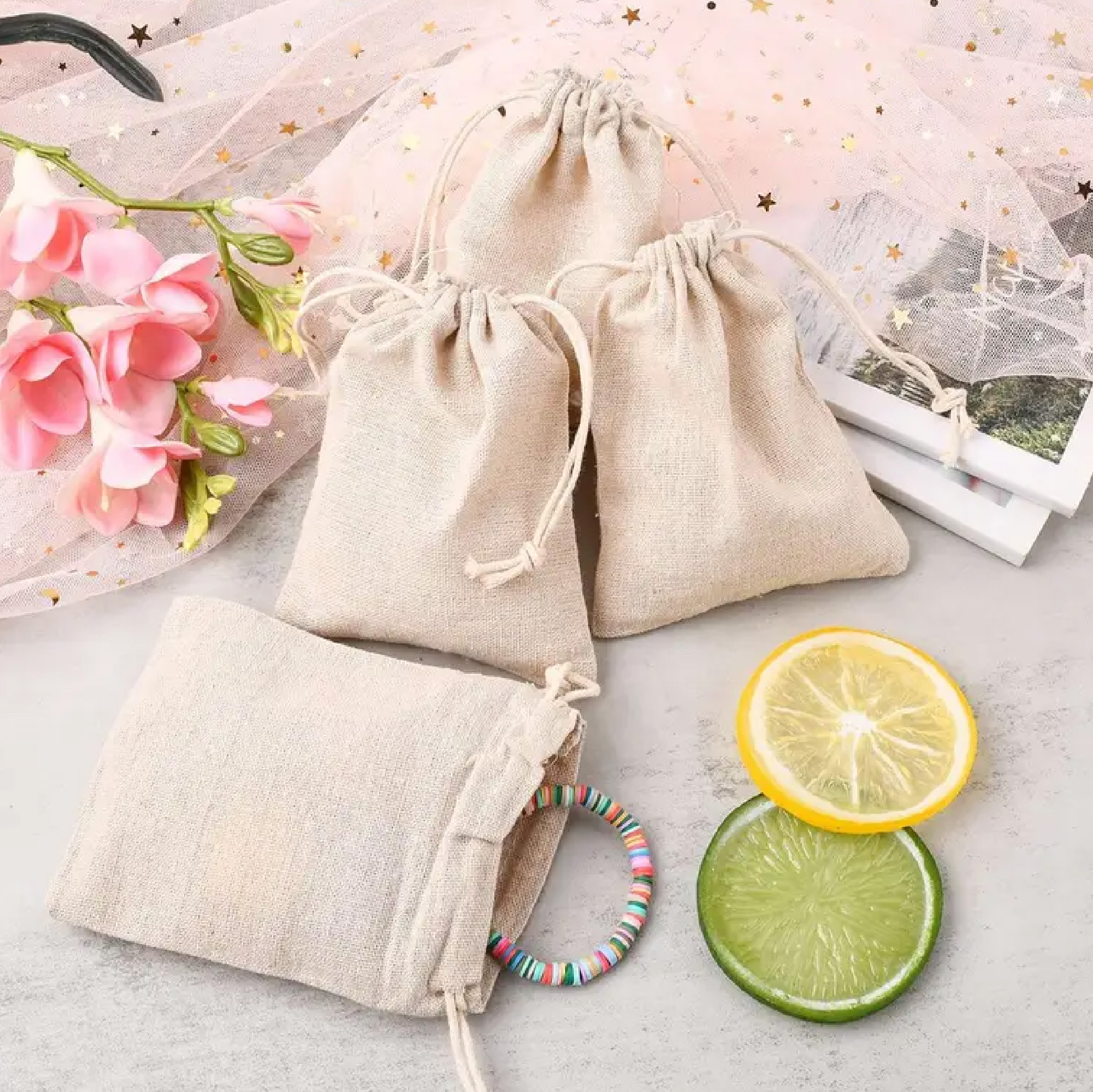 ZoomPack Small Guni Bag Pouch Drawstring Bag Muslin Linen Jewelry Bag ...