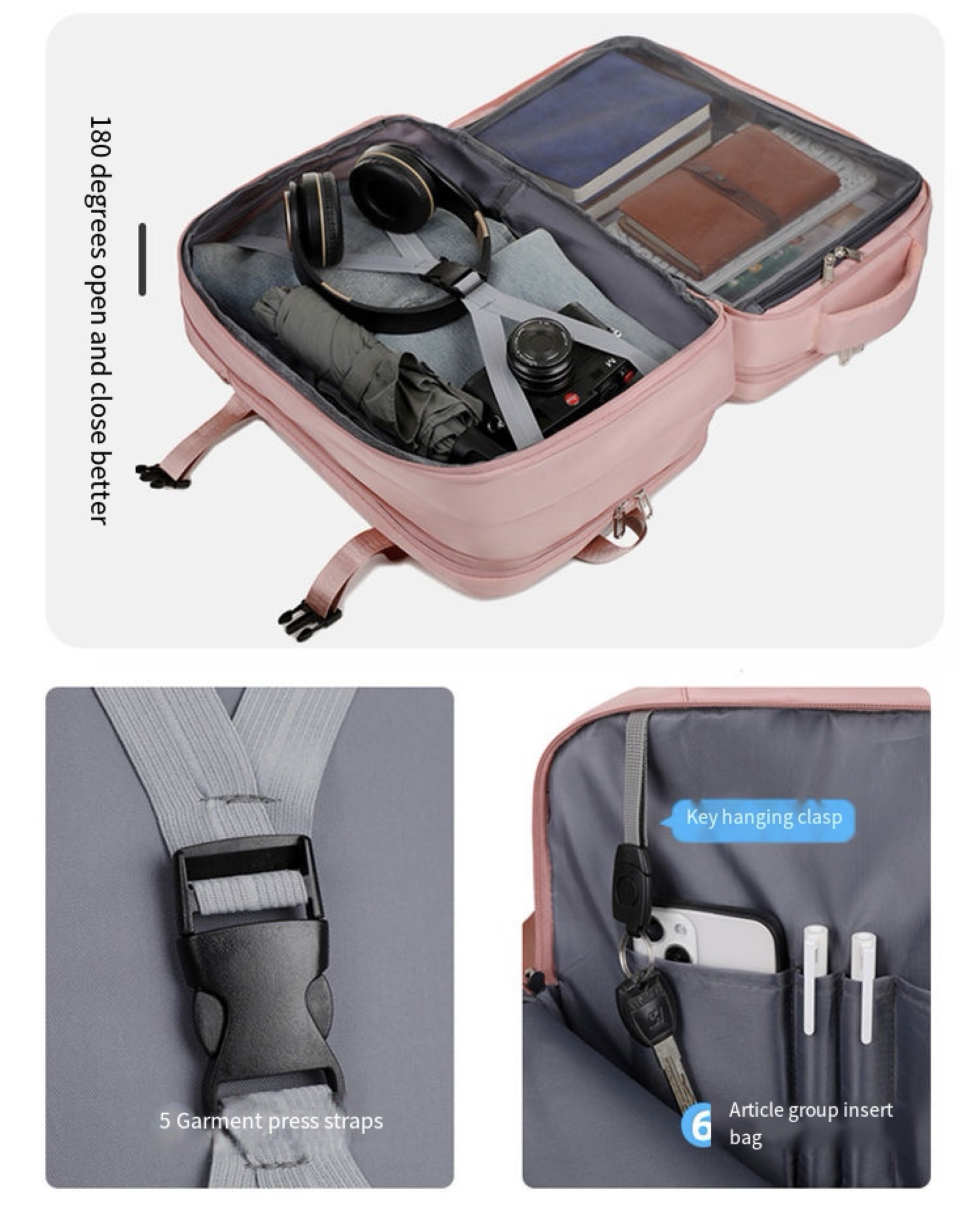 Rechargeable 180° Wide Open Lightweight Travel Backpack Bag Expandable ...