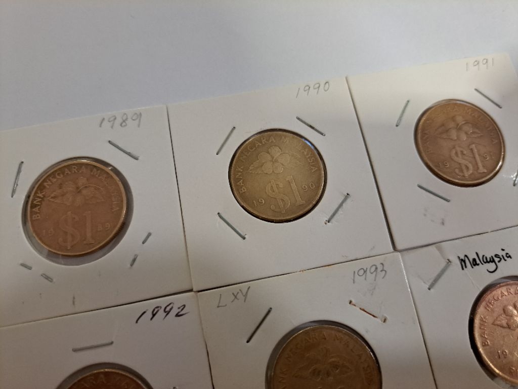 (1989~1996) Syiling Warna Emas Complete Set (9 Coins) RM1 Bunga Raya ...