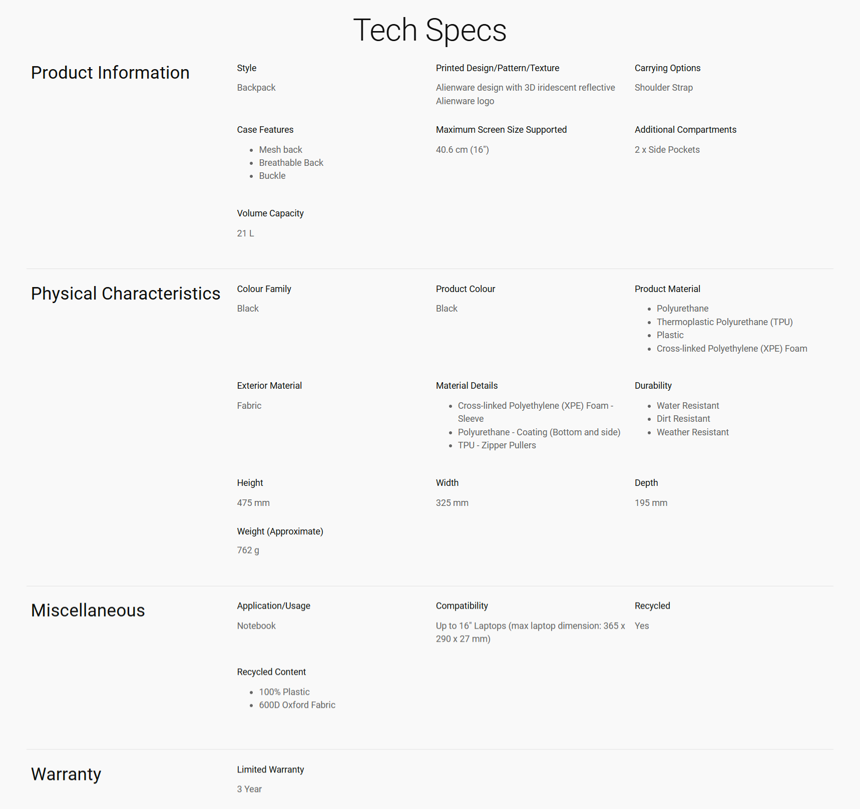 Alienware 16 AW5625P Backpack with 3D reflective Alienware logo ...