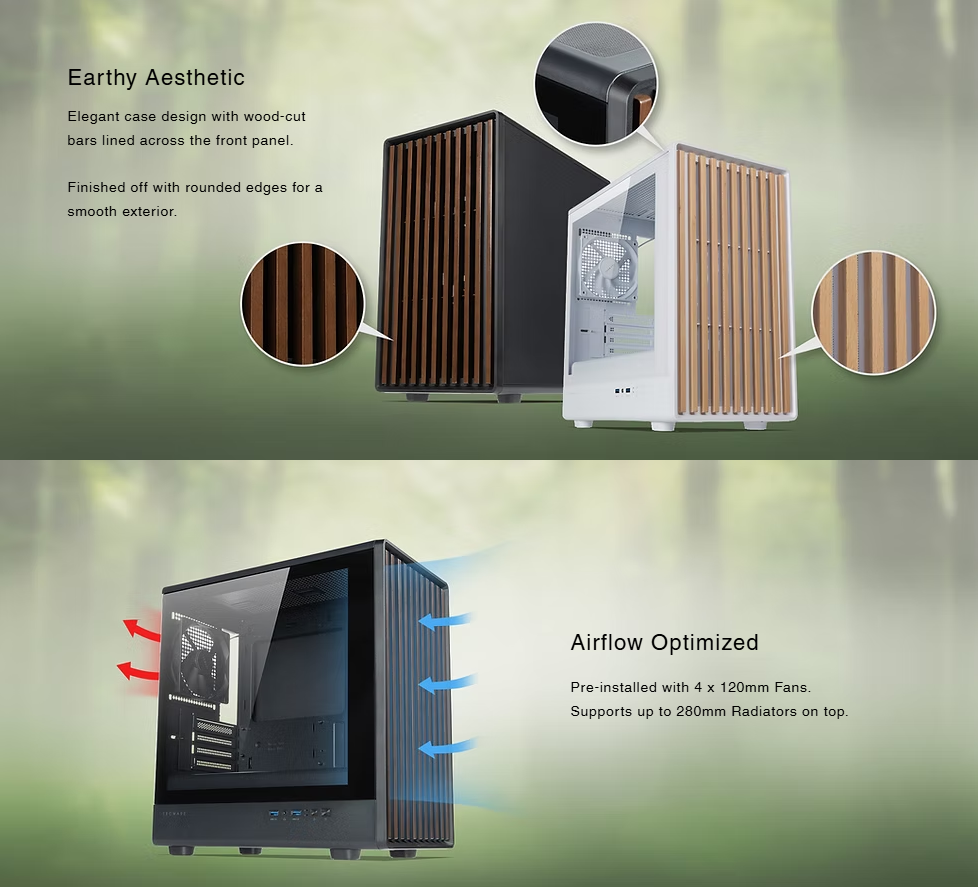 TECWARE Timber M Wood Front Panel High Airflow mATX Casing with 4x ...