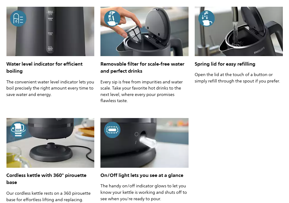 Philips 2020W 1000 Series Kettle (1.7L) HD9314/90 | Shopee Malaysia