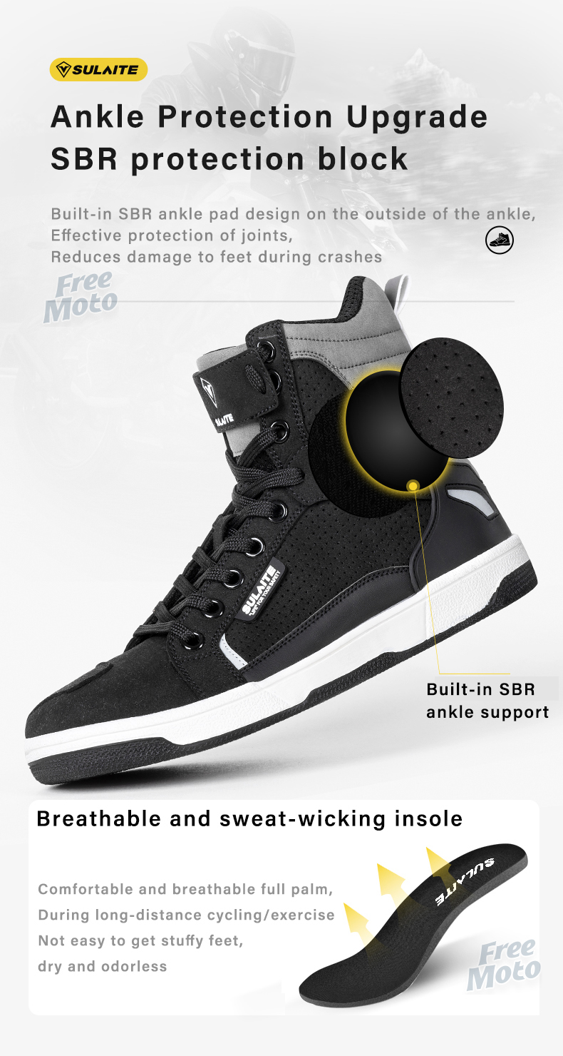 SULAITE Motorcycle Boots Street Riding Shoes Anti-Slip Outdoor Trekking ...