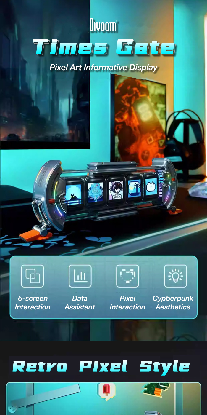 DIVOOM TIMES GATE Pixel Art Informative Display Desktop Companion ...