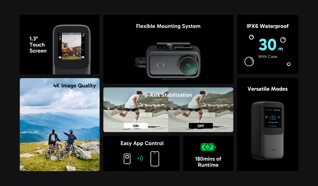 AKASO Keychain 2 - Action Camera | 4K30fps Video | 20MP Image | 6 Axis ...