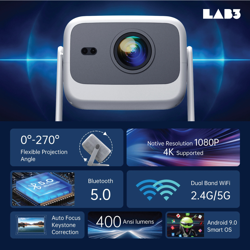 LAB3 Float Pro Projector 4K 4000 lumen Ray Short throw Smart Mini ...