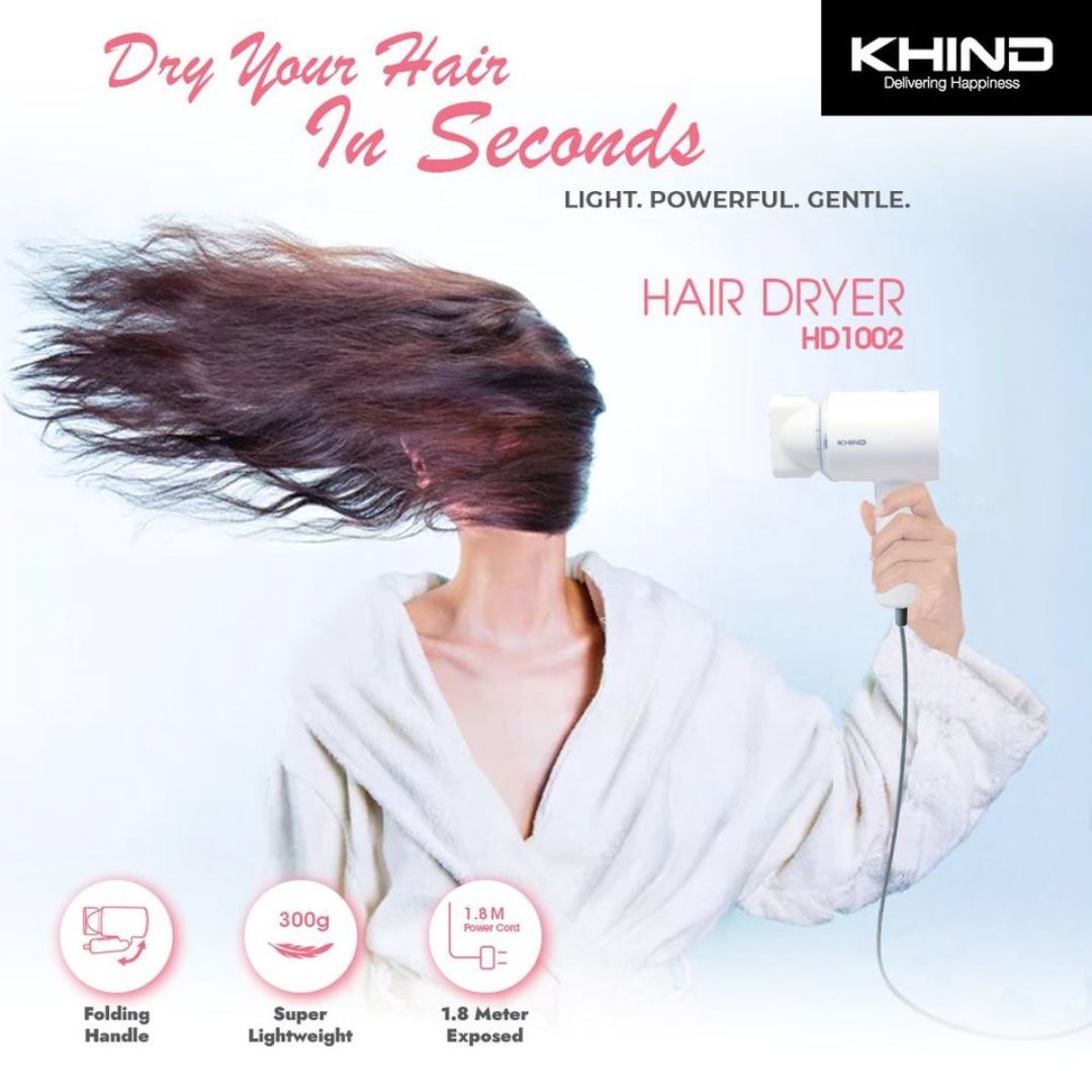 Khind Pengering Rambut Hair Dryer (1000 W) HD1002 HD-1002 | Shopee Malaysia