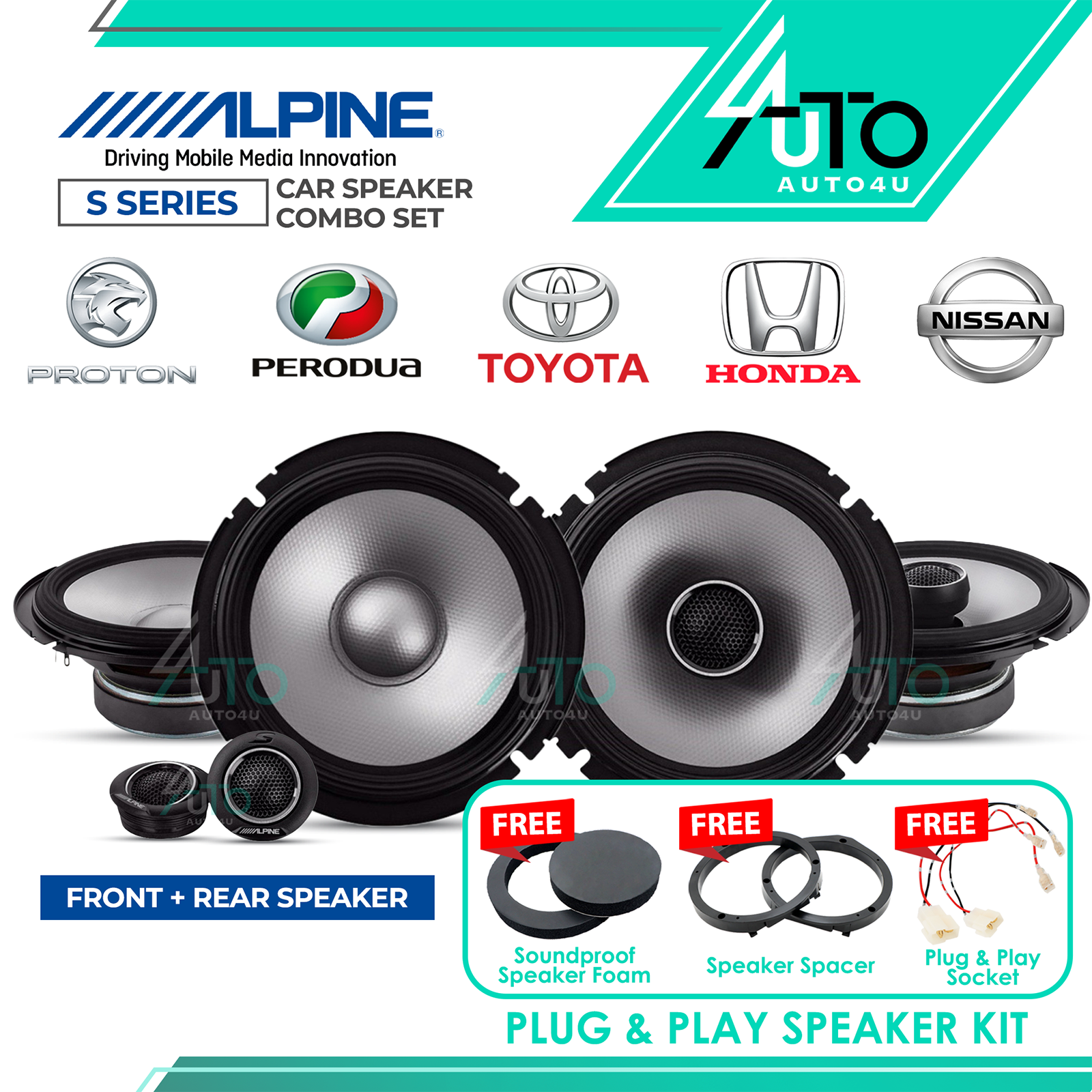 Alpine S2 Series Combo Set Package 2Way Component Coaxial Speaker Set ...