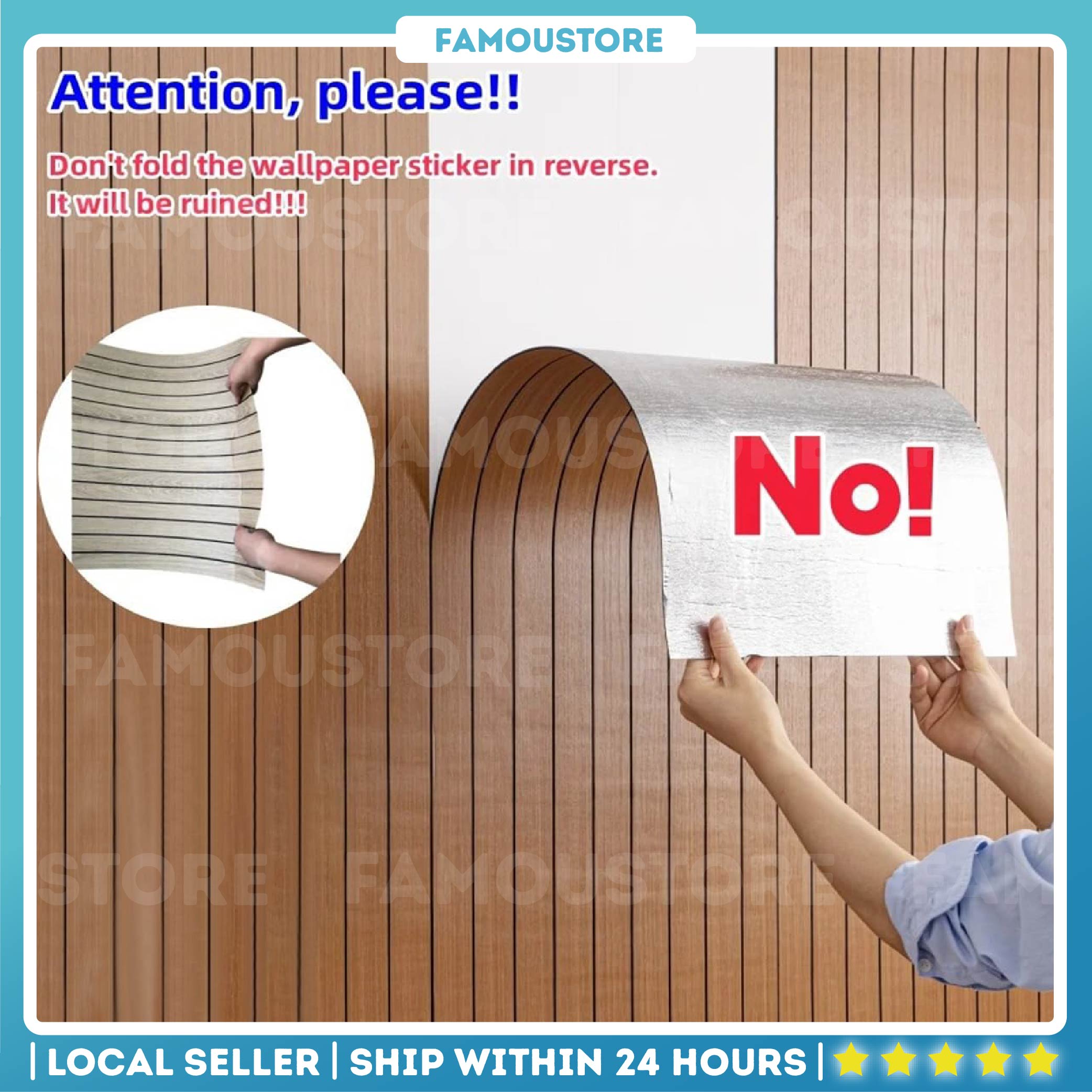 3D Stiker Dinding Kayu Moden Ruang Tamu 3D Wood Thick Foam Wallpaper ...