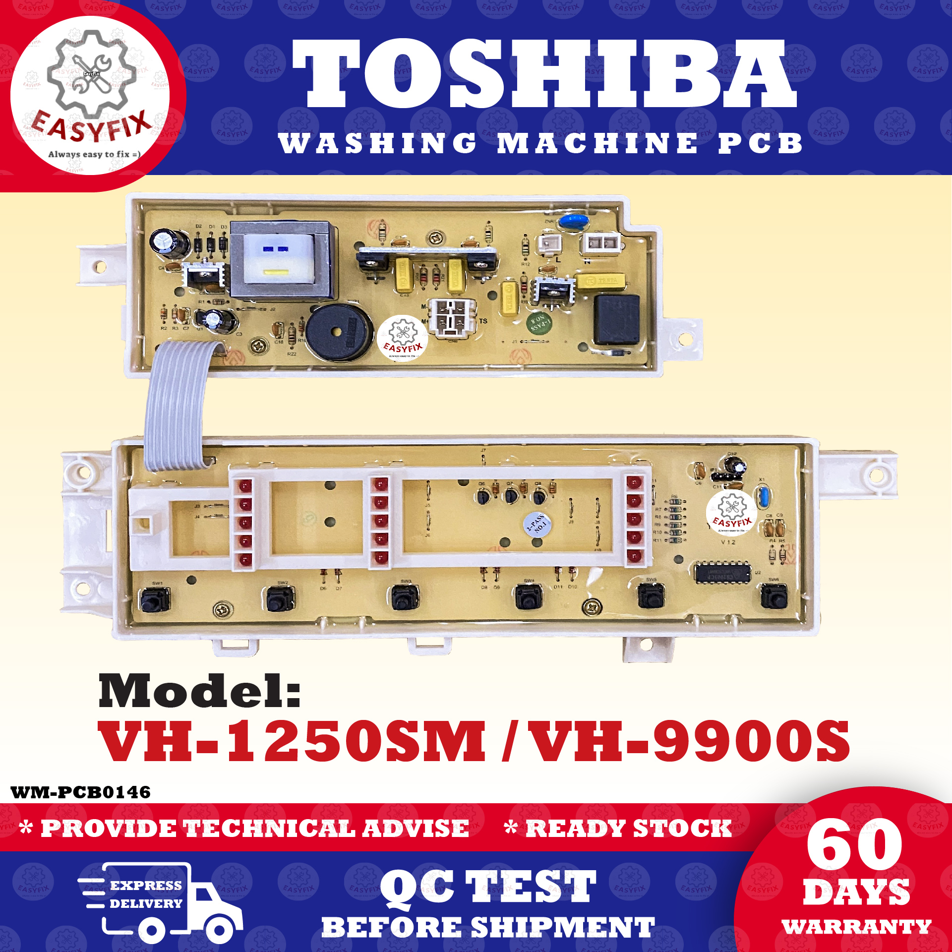 VH-1250SM / VH-9900S TOSHIBA WASHING MACHINE PCB BOARD (CONTROL BOARD ...