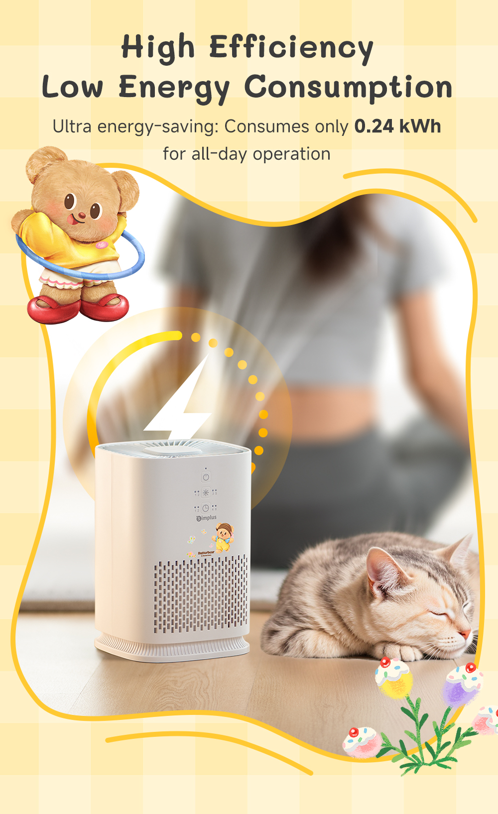 【Simplus×Butterbear】Air Purifier Mini Compact Desktop Bedroom HEPA H11 ...