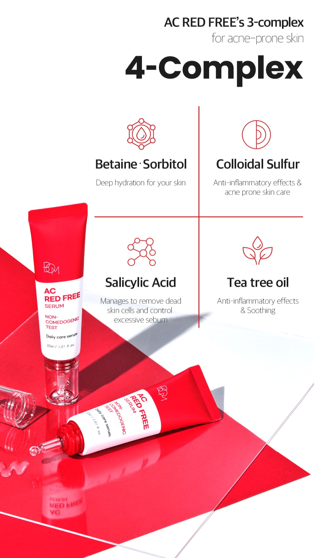 Beauty Of Majesty BOM AC Red Free Serum Acne Prone Skin Care (30ml ...