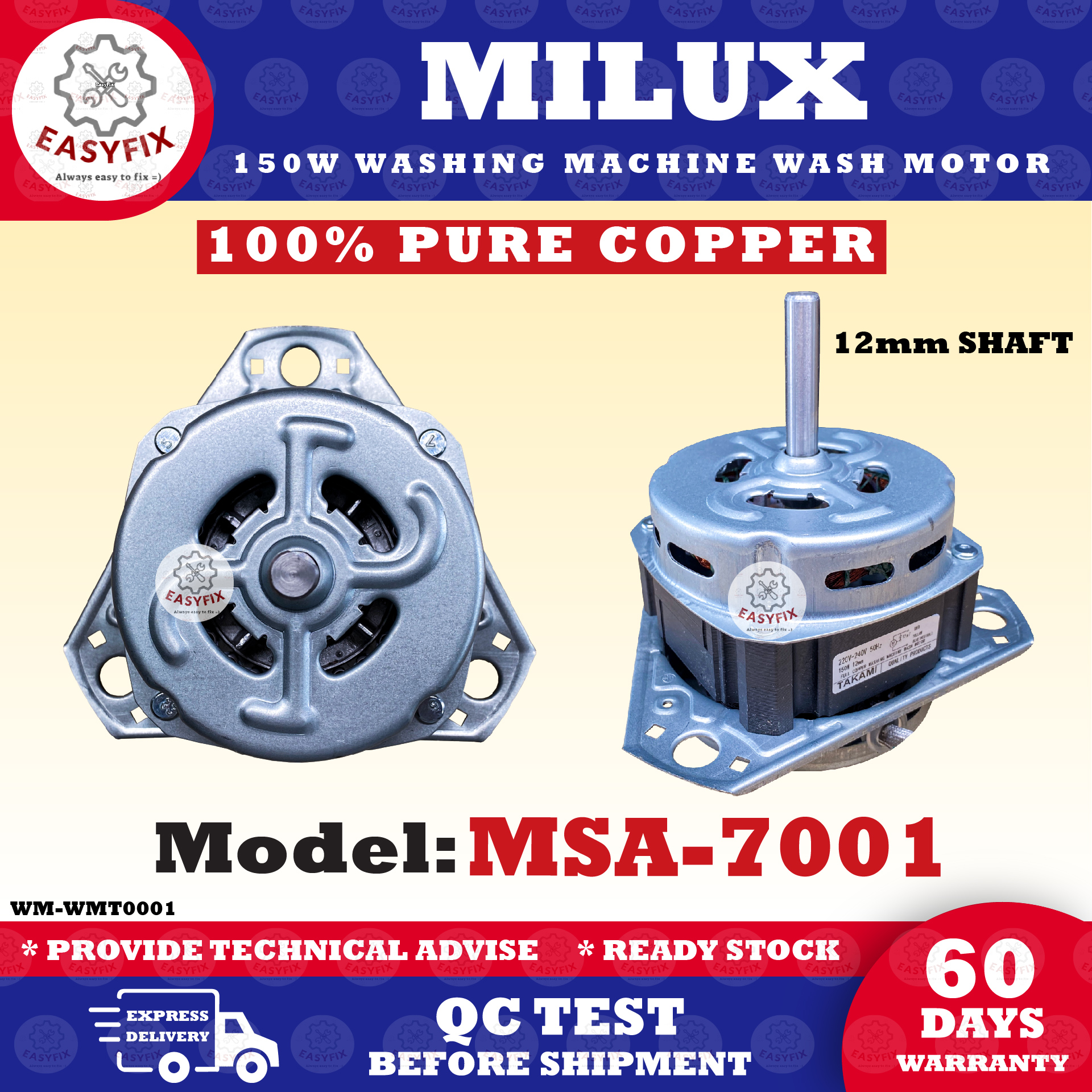 MSA-7001 MILUX SEMI-AUTO WASHING MACHINE WASH MOTOR (MOTOR BASUH MESIN ...