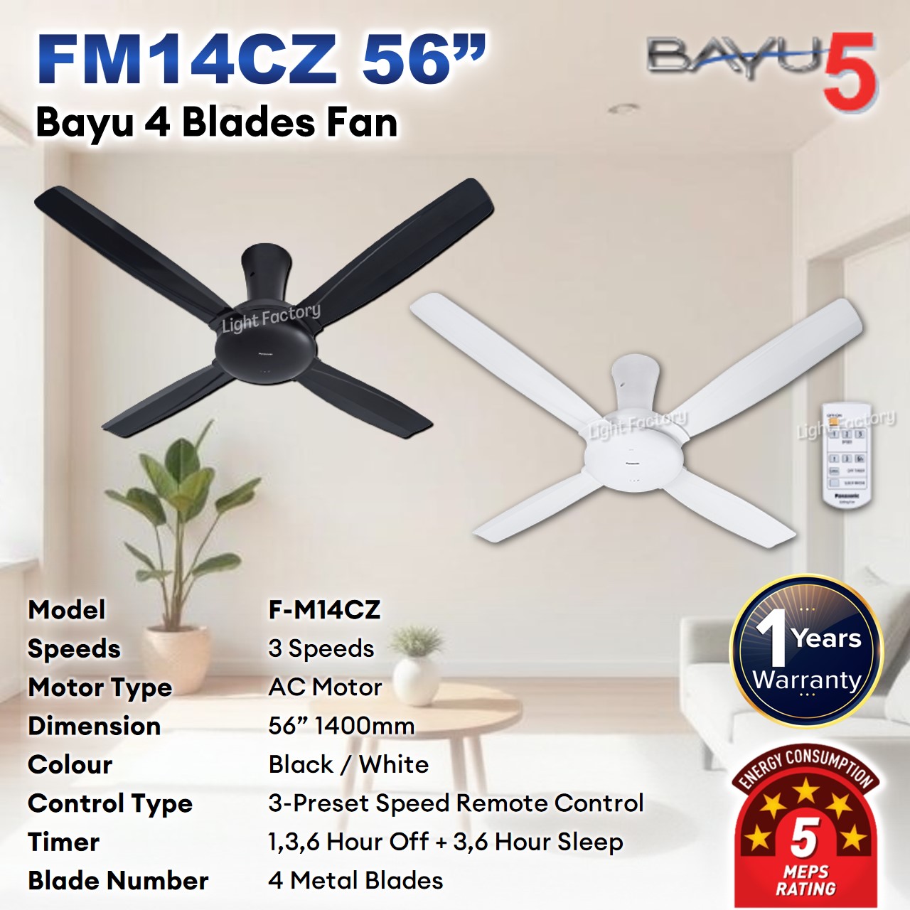 🔥HOT🔥Panasonic Bayu 5 Blades FM14DZ | FM14JH 56" 4 Blades FM14CZ ...
