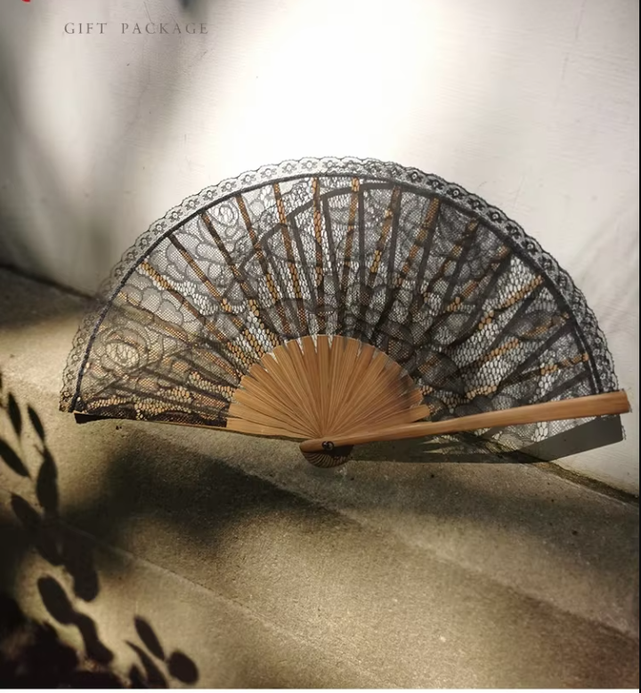JM #𝐏𝐫𝐞𝐦𝐢𝐮𝐦 Wood Retro Flower Lace Hand Fan Kipas Tangan Kayu Buluh ...