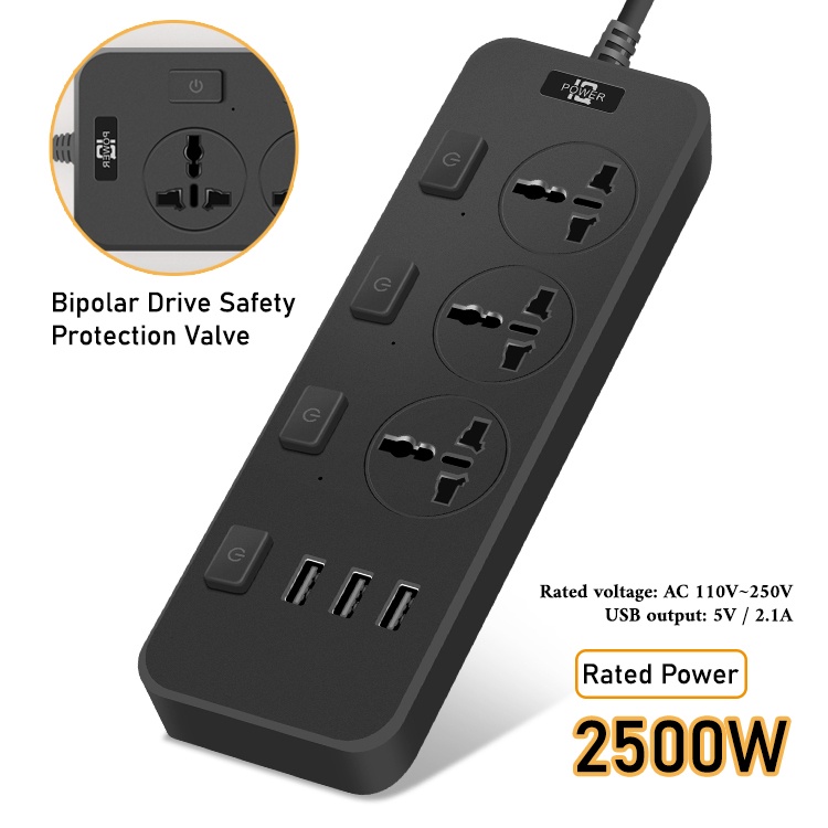 Power Socket Extension (TB-T14) - 3 Socket & 3 USB Ports, 2-Meter UK ...