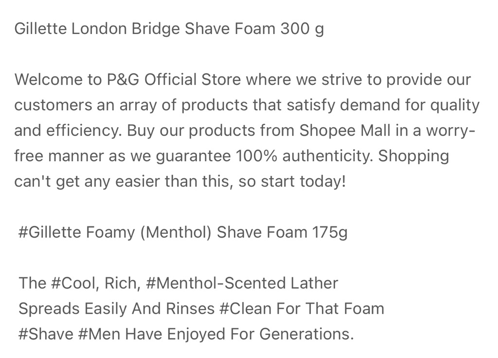 Gillette London Bridge Shave Foam 300g(Exp 12/2026)+ free gift | Shopee ...
