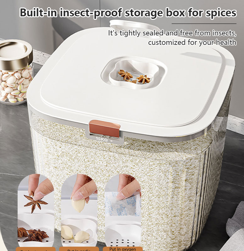 10KG Rice Storage Box Grain Container Household Cereal Rice Bucket ...