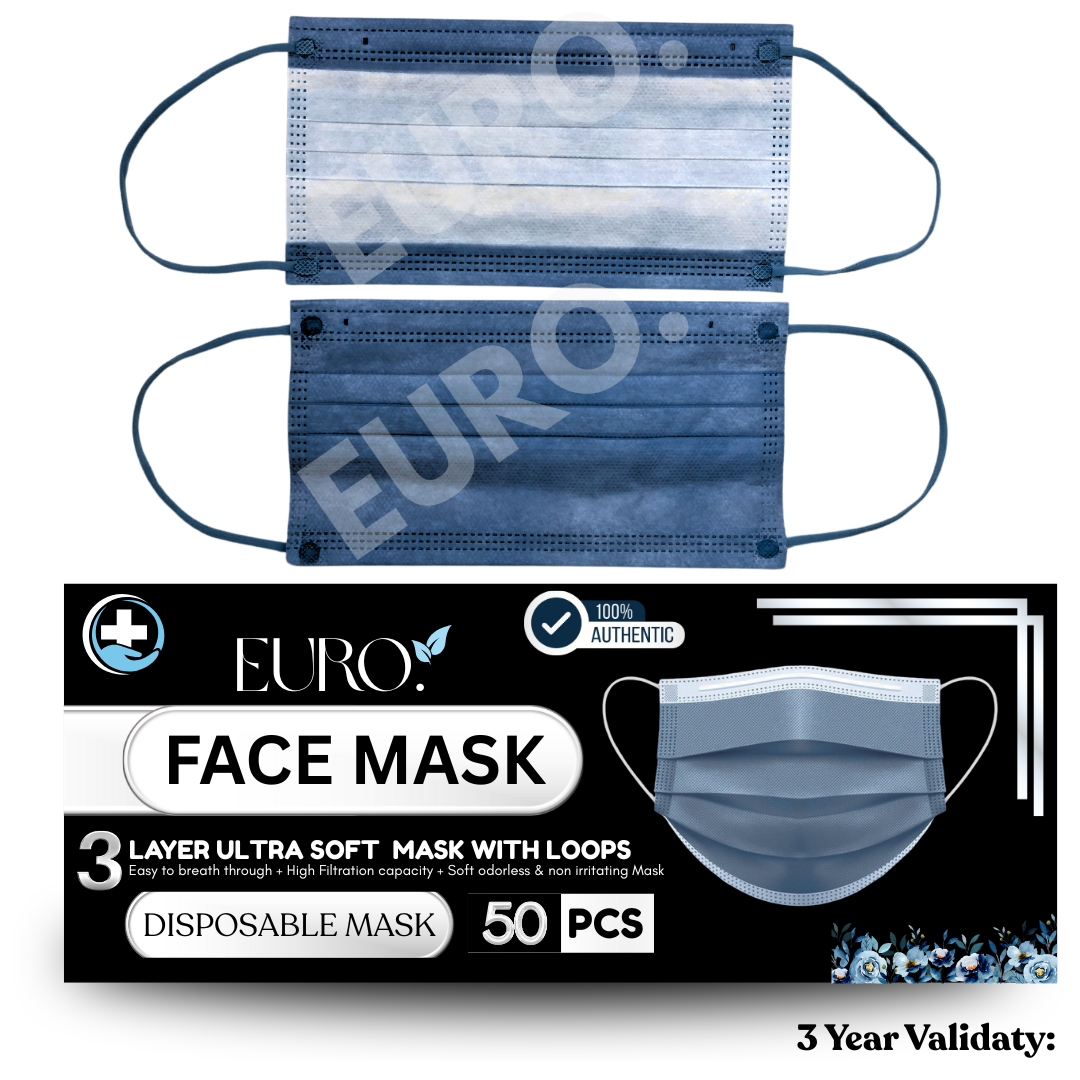 EURO. Premium Face Mask Adult Protective Highly Filter 3 Ply Layer ...