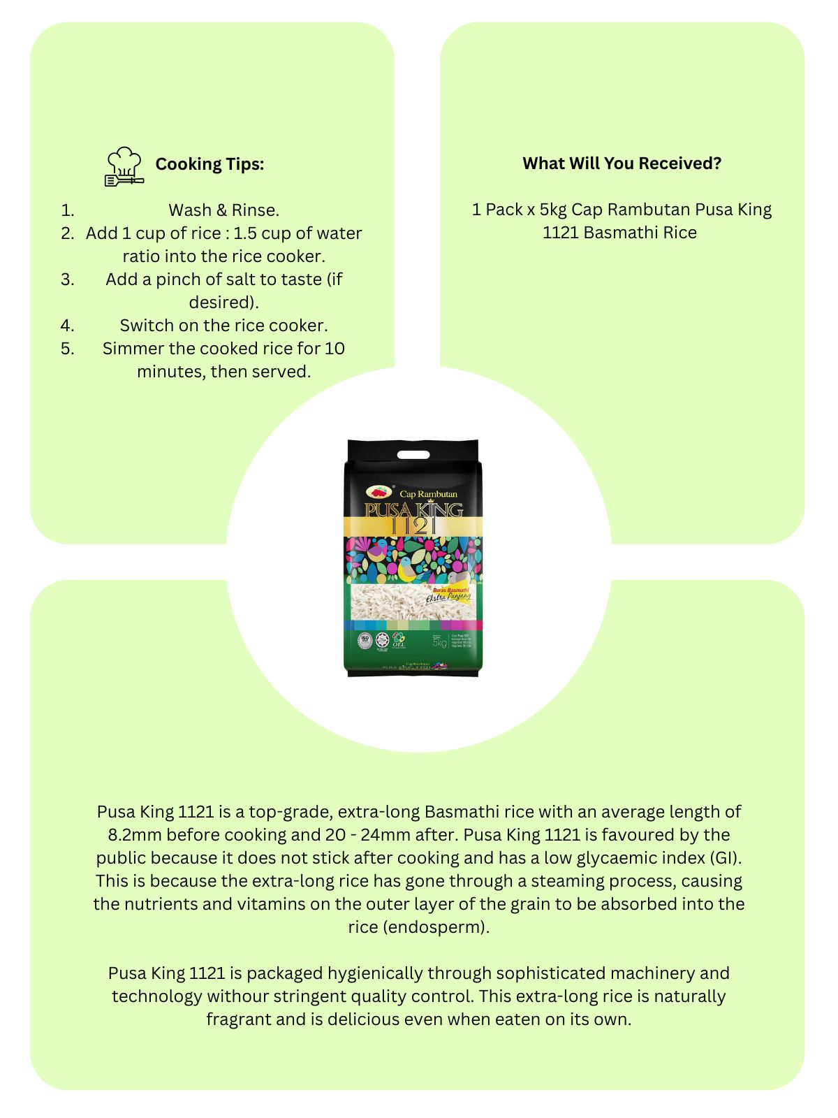 5kg Cap Rambutan Pusa King 1121 Basmathi Rice | Shopee Malaysia