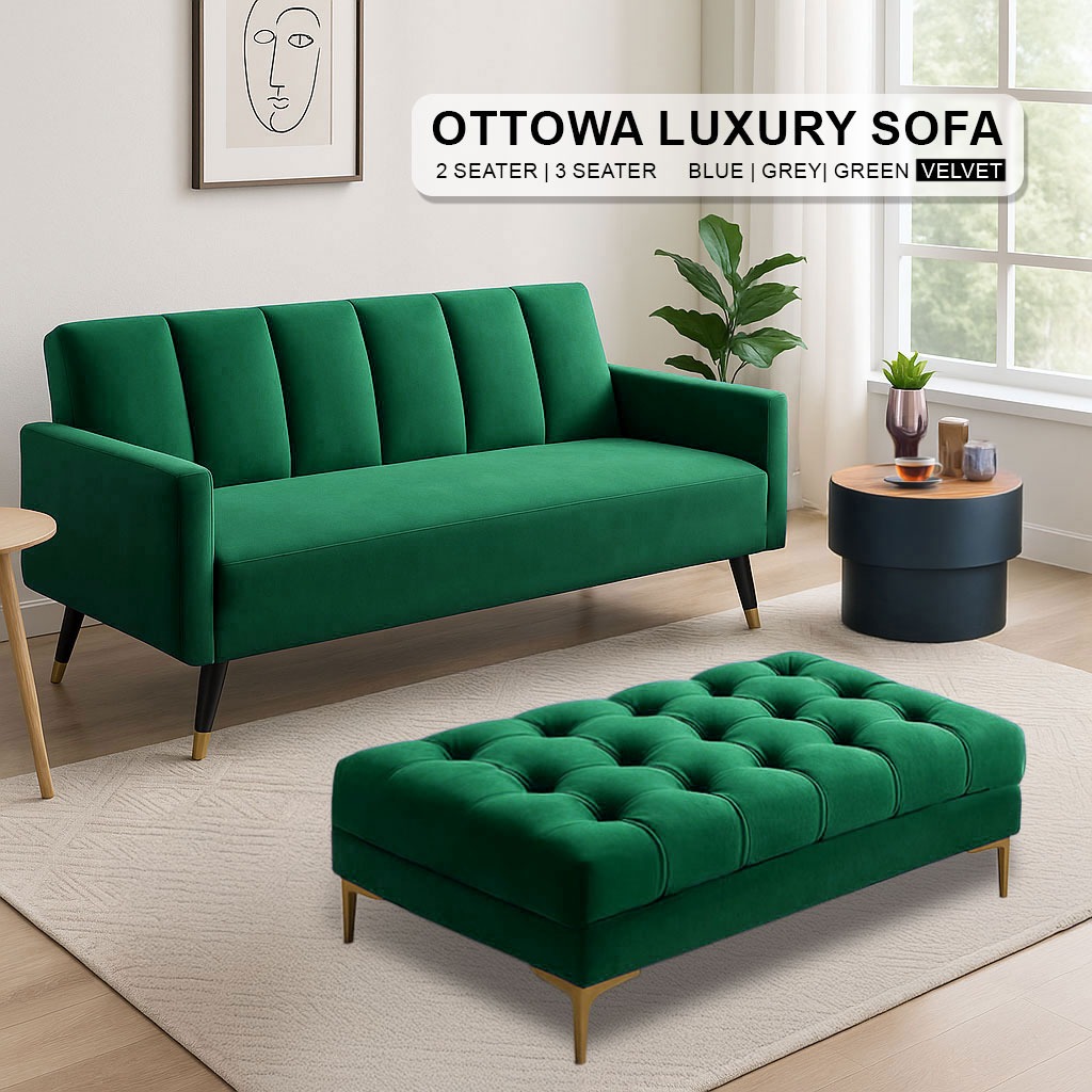 ⚡️LIKE BUG⚡️Ottowa Luxury Sofa Royal Velvet Fabric / 3 seater sofa / 2 ...