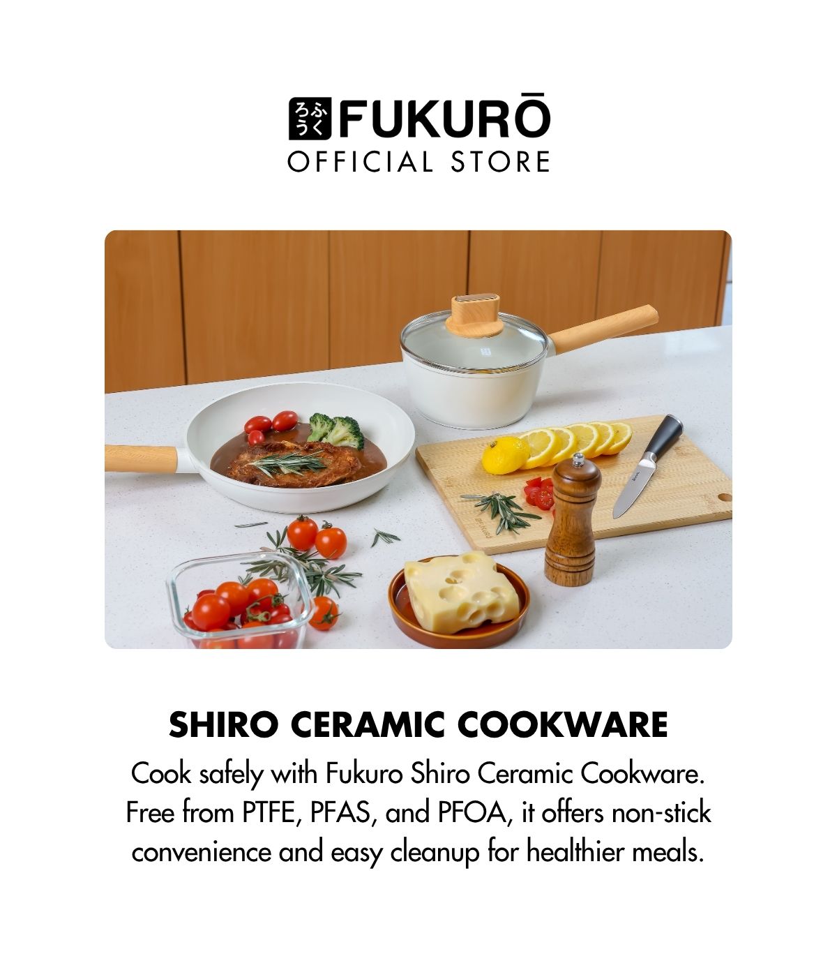 Fukuro Shiro Ceramic Non-Stick Cookware Set - Fry Pan (26cm) + Saucepan ...